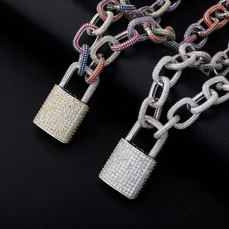 ICEDIAMOND Luxury O-block Chain Locker Charm Pendant Iced Out Bling Co