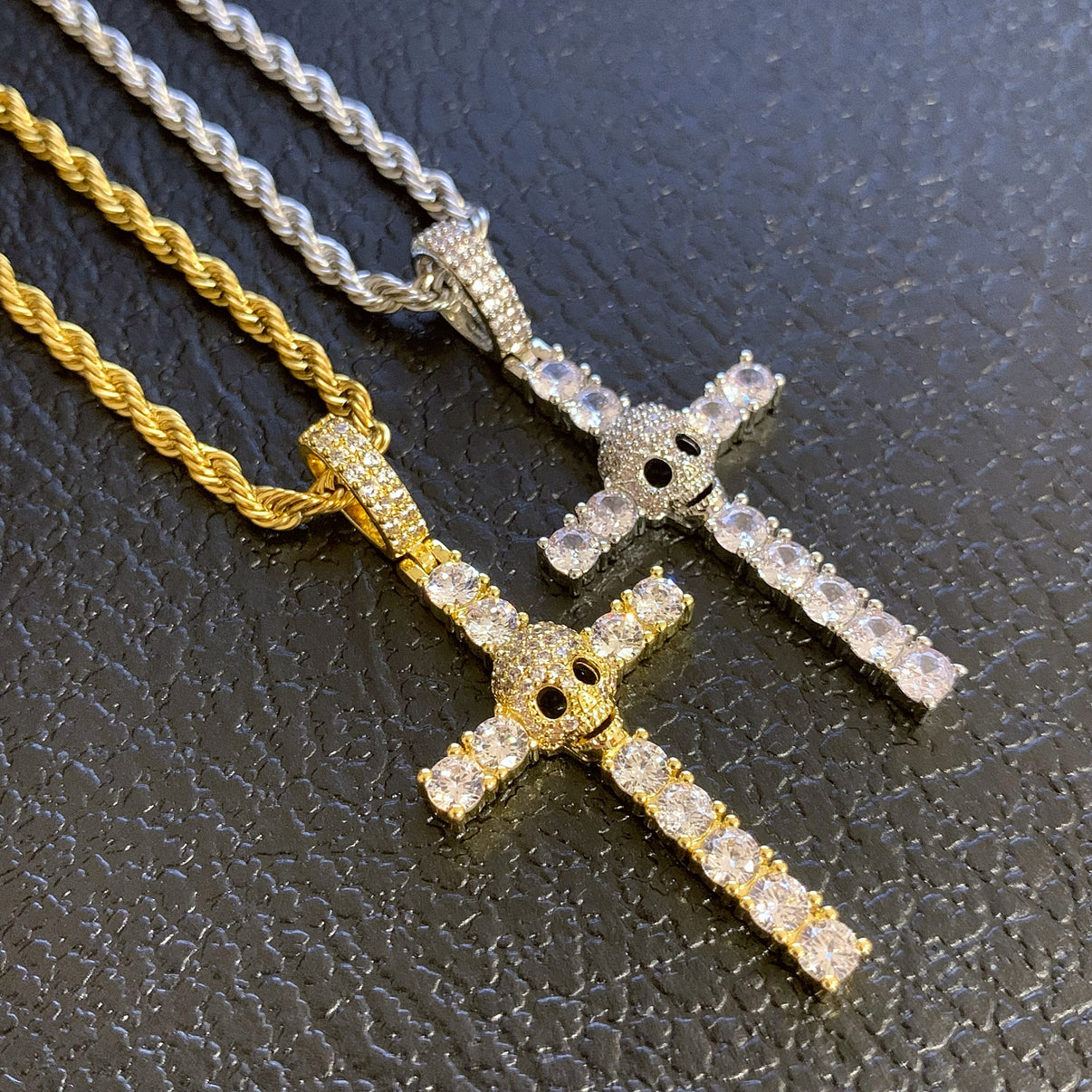 14K Gold Plating Iced Bling Skull Cross Iced Out Pendant Chain Necklac ...